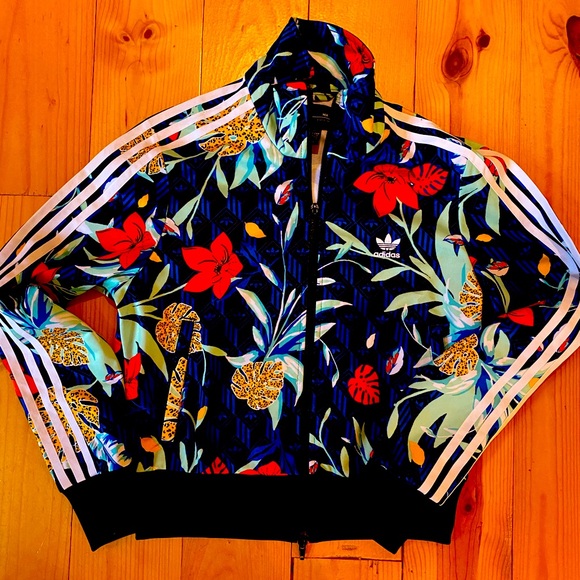 adidas | Tops | Adidas Tropical Flower Jacket Small Blackroyalyellowred ...